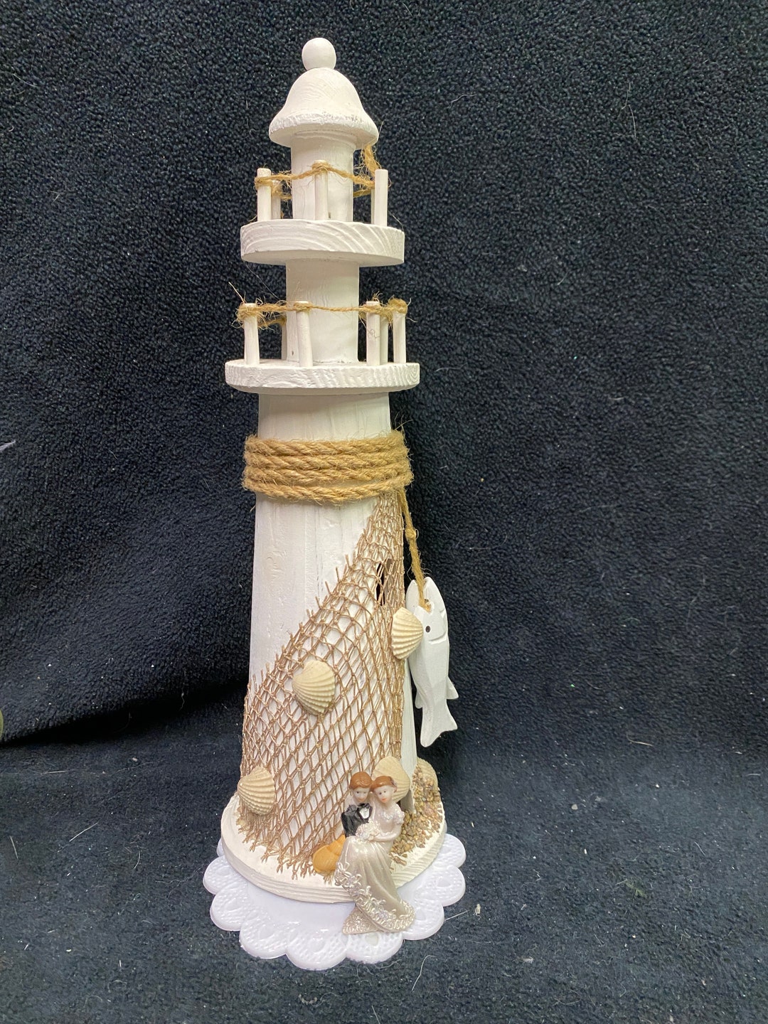 Tropical Tall Lighthouse Beach Ocean Wedding Cake Topper Shell ...