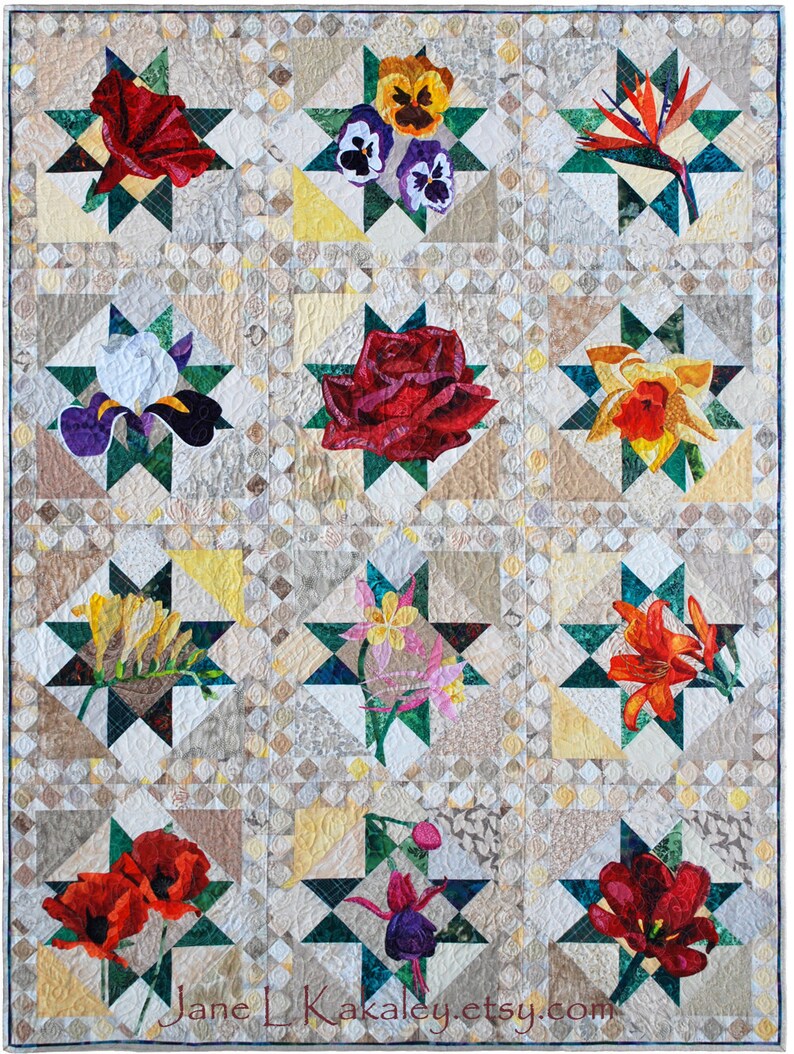 Quilt Pattern - Petunia Applique Art Quilt - Immediate Download PDF - Etsy