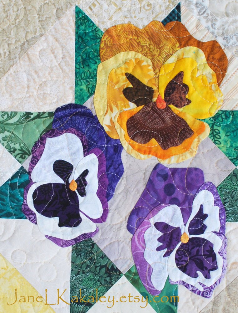 Quilt Pattern - Pansy Applique Art Quilt - Immediate Download PDF - Etsy