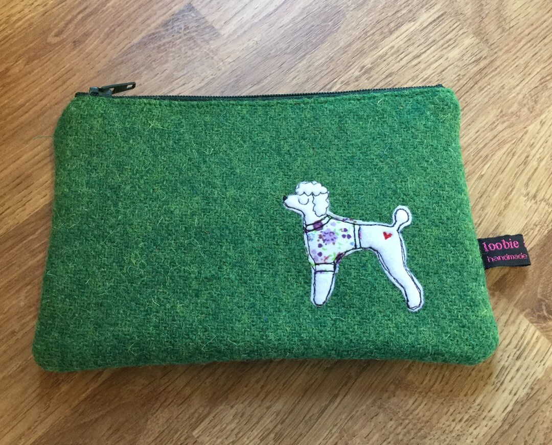 Posh Poodle Purse, Poodle Pouch, Green Harris Tweed, Dog Make up Bag ...