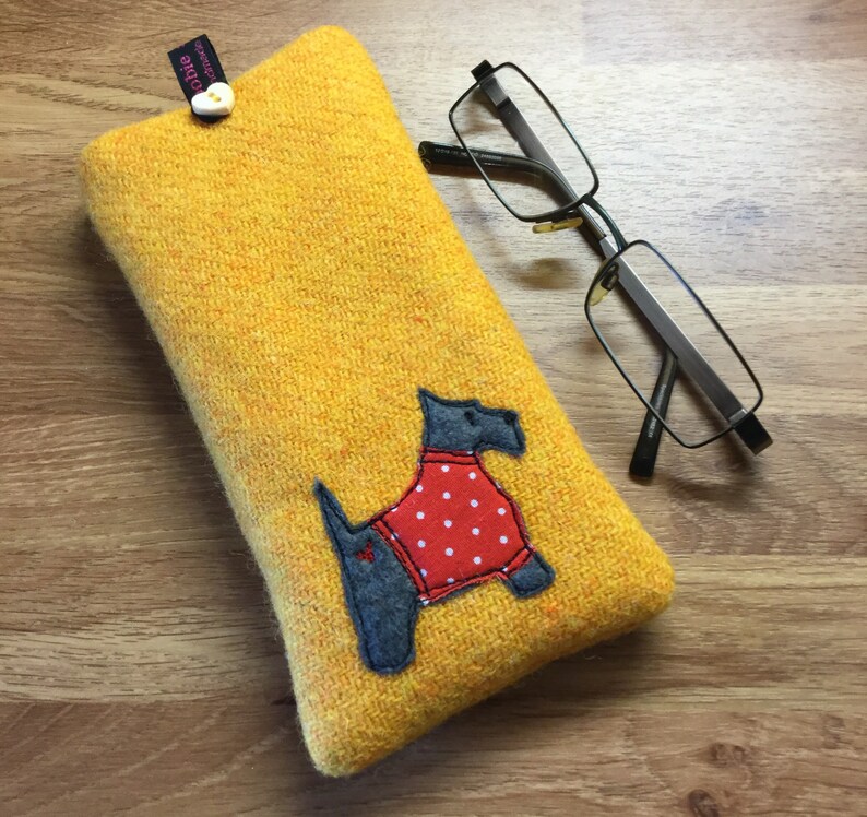 Scottie Glasses Case Yellow Harris Tweed Specs Case - Etsy