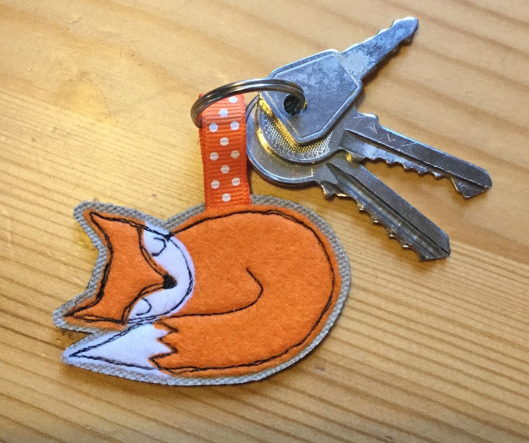 Sleepy Fox Keyring, Embroidered Sleepy Fox, Fox Lover Gift, Fox Keyfob ...