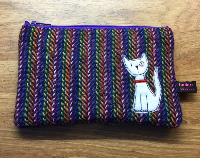 Kitty Cat Purse, Kitty Cat Pouch, Harris Tweed Zipper Purse, Make up ...