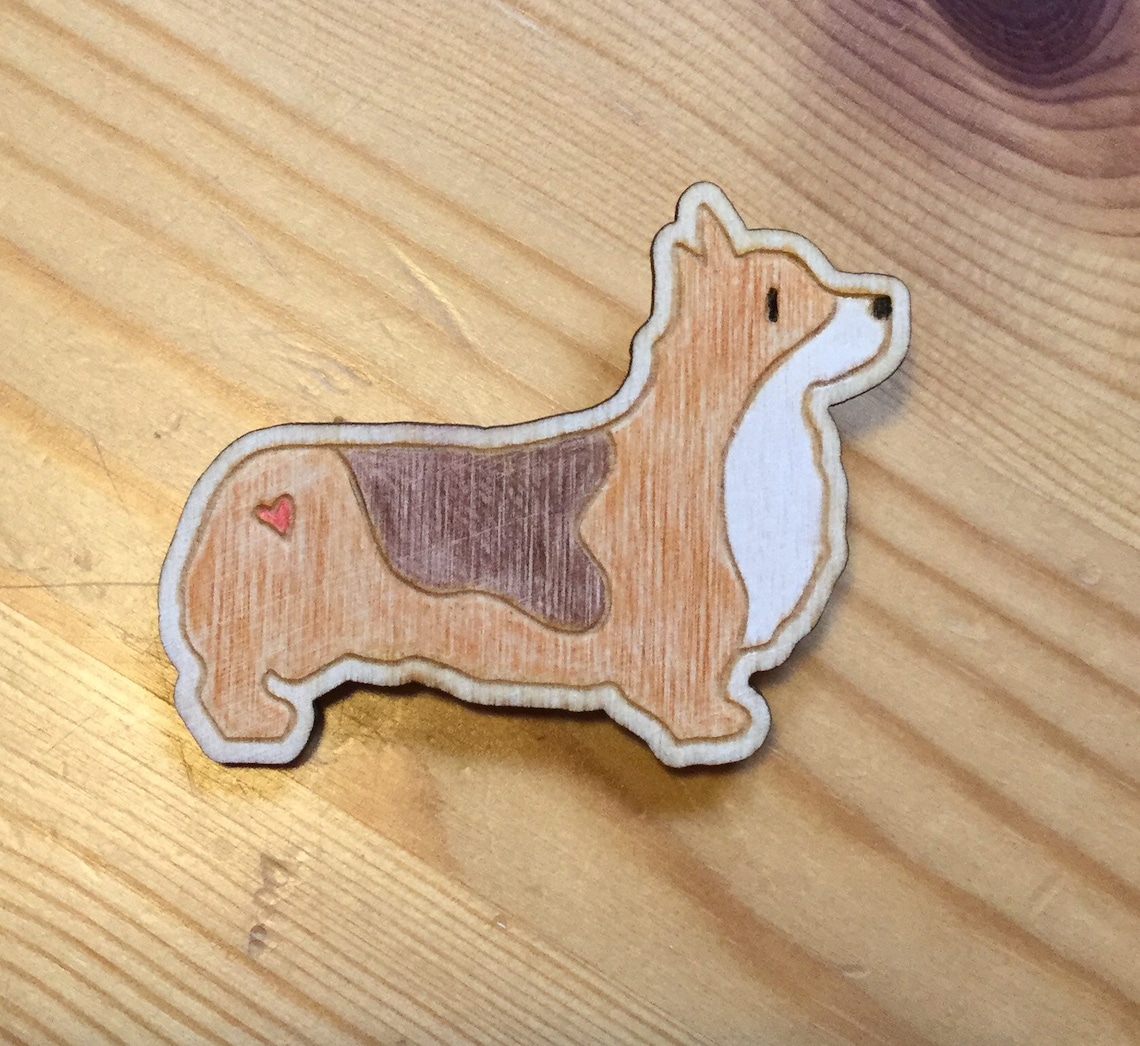 Corgi Brooch Corgi Wooden Pin Laser Cut Wooden Brooch Dog | Etsy