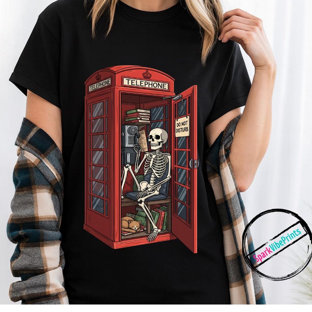 Skeleton in Phone Booth Comic Art SVG, Dark Academia PNG, Introvert ...
