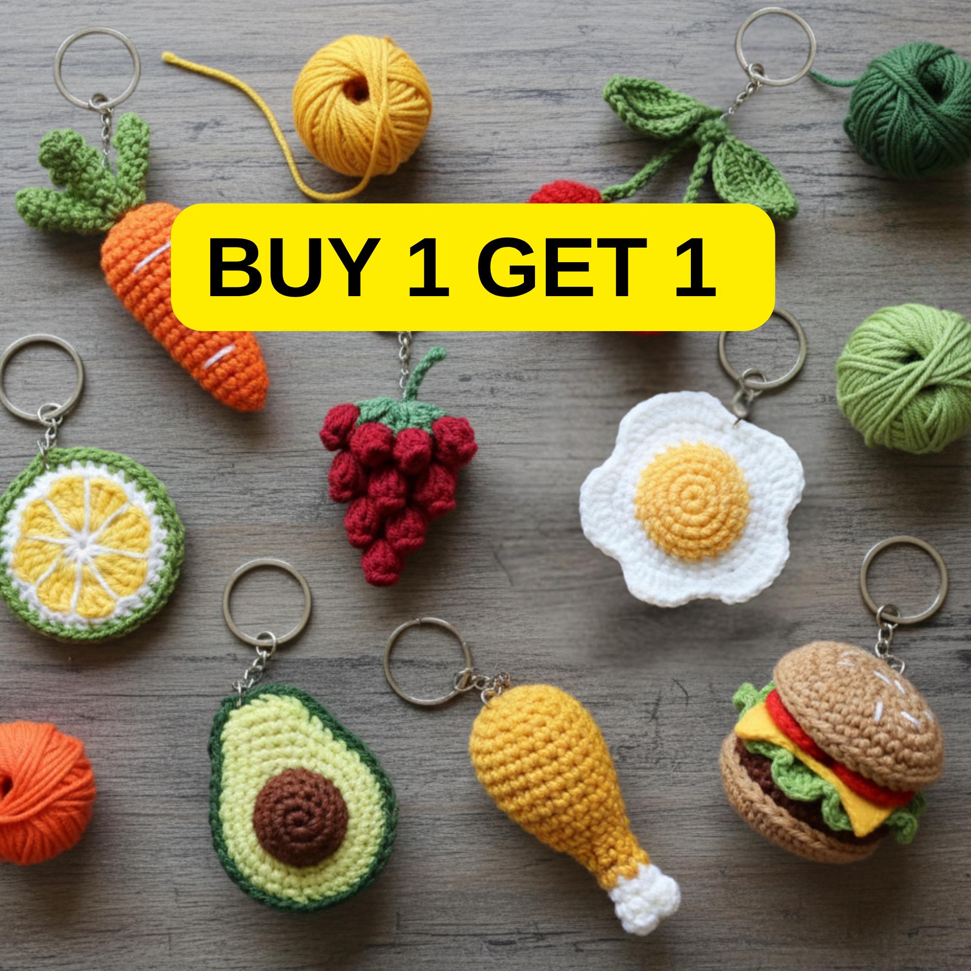 Handmade Crochet Food Keychains: Fruit, Burger, Egg - Buy 1 Get 1 - Etsy