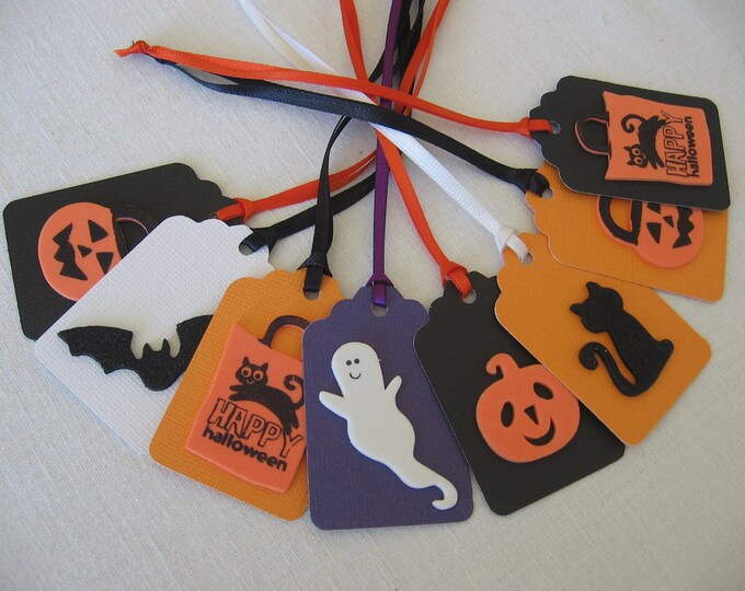 Halloween Gift Tags Set of 8 Ghost, Bat, Cat, Pumpkin, Treat Sack ...