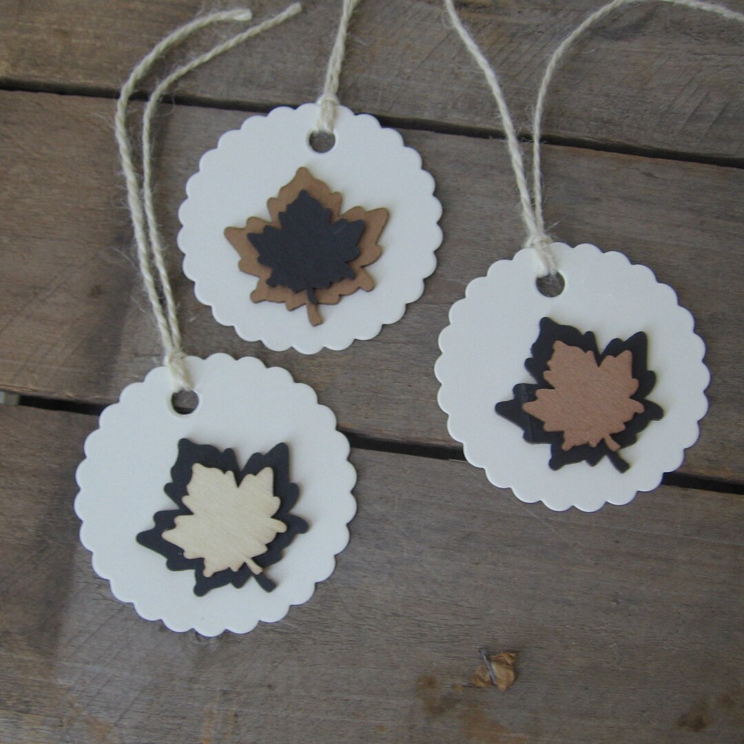 Set of 3 Large Wood and Paper Fall Leaf Gift Tags / Hostess - Etsy