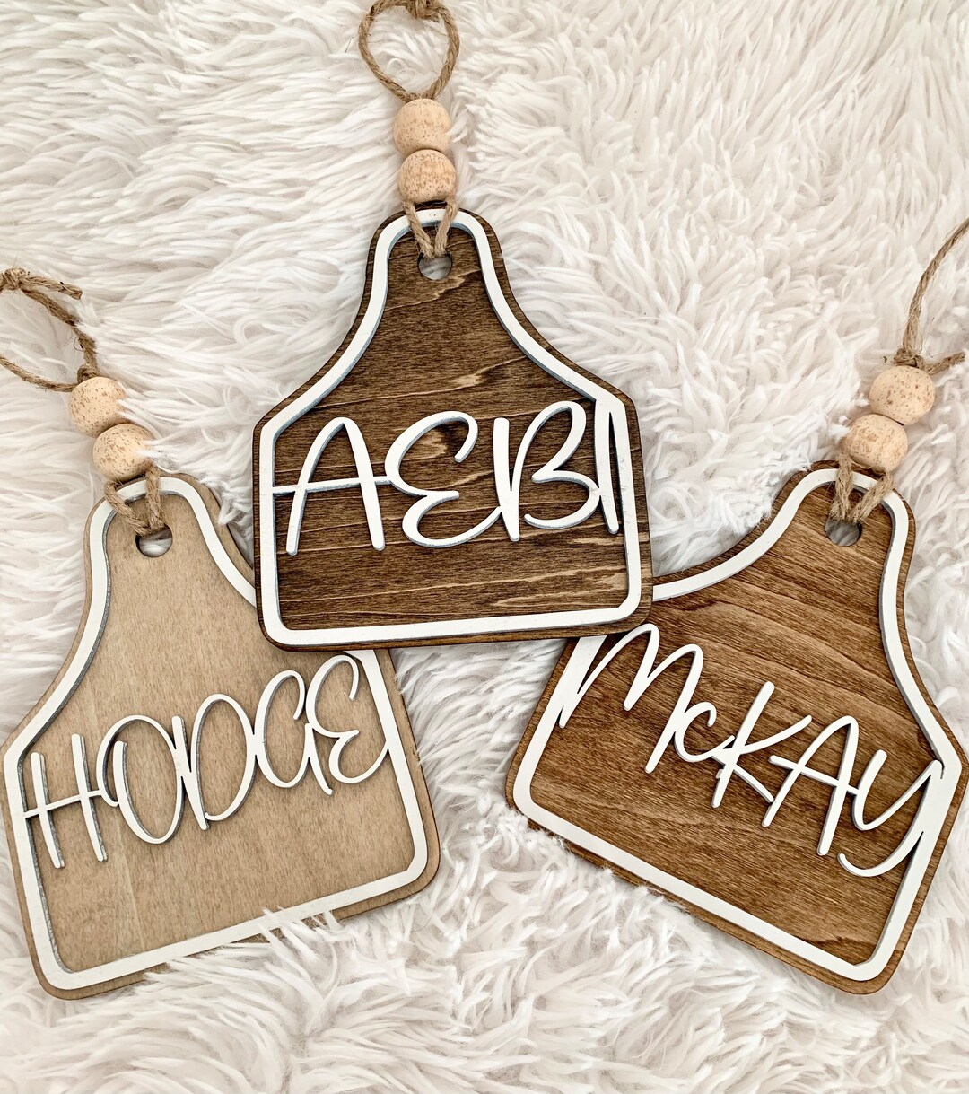 Wooden Cow Ear Tag, Ornamental Personalized Keepsake, Hanging Name for ...