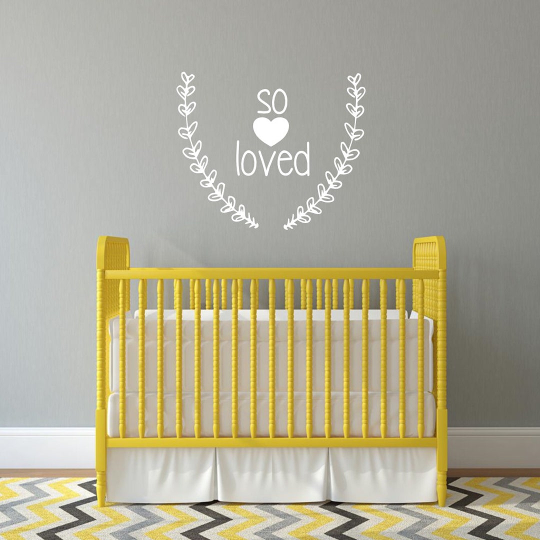 So Loved Laurel Wreath Border Decal, Vinyl Lettering Baby Nursery ...