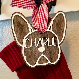 French Bulldog Ornament Personalized, Frenchie Hanging Wooden Stocking ...
