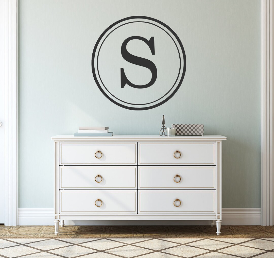 Circle Monogram Single Initial Vinyl Wall Decal Personalized - Etsy Canada