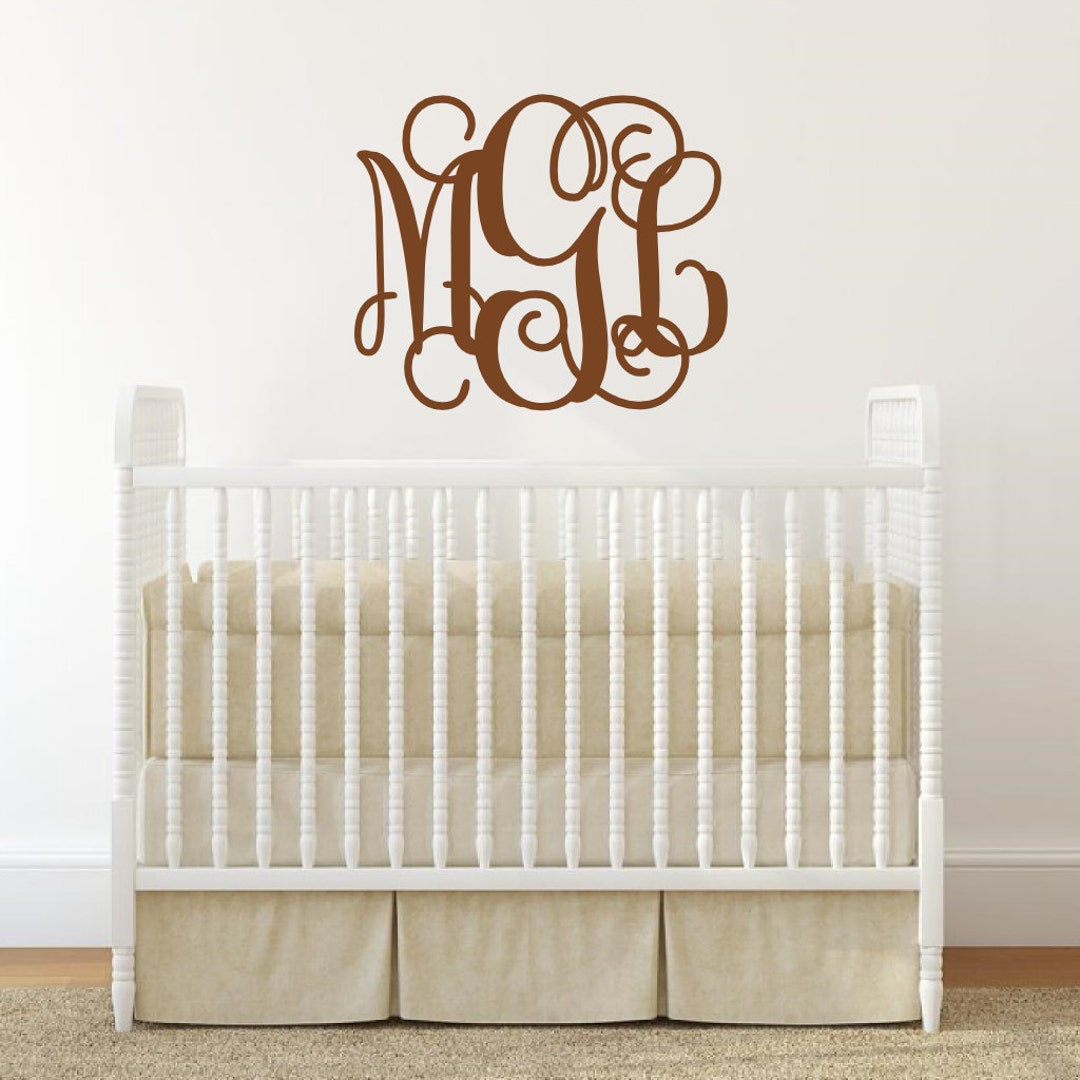 Interlocking Vine Font Wall Monogram, Custom Three Initials Decal, Girl ...