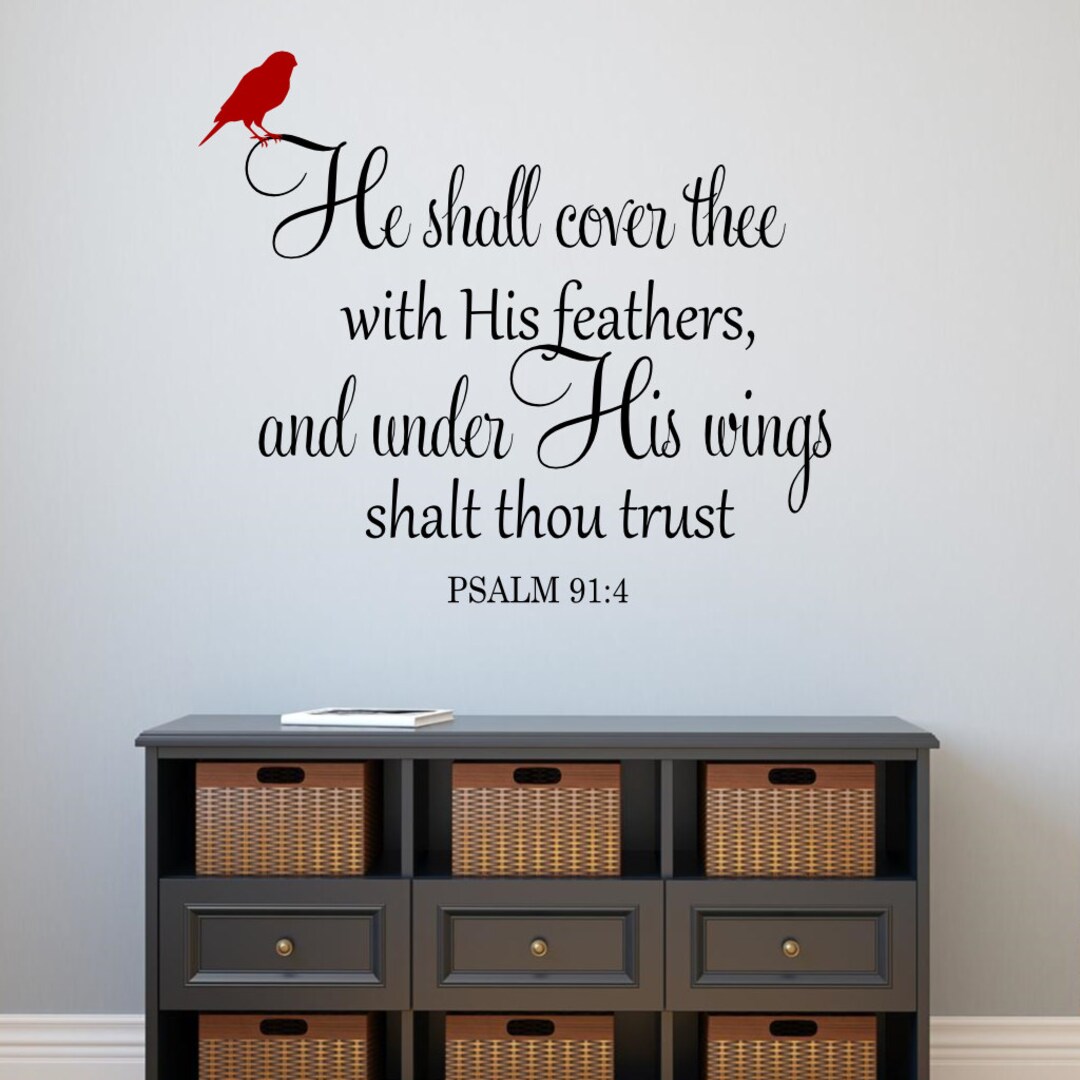 He Shall Cover Thee With His Feathers Wall Decal, Psalm 91:4 KJV Vinyl ...