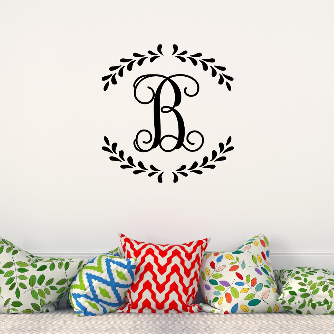 Monogram Decal Laurel Wreath Decorative Border, Elegant Vine Font ...