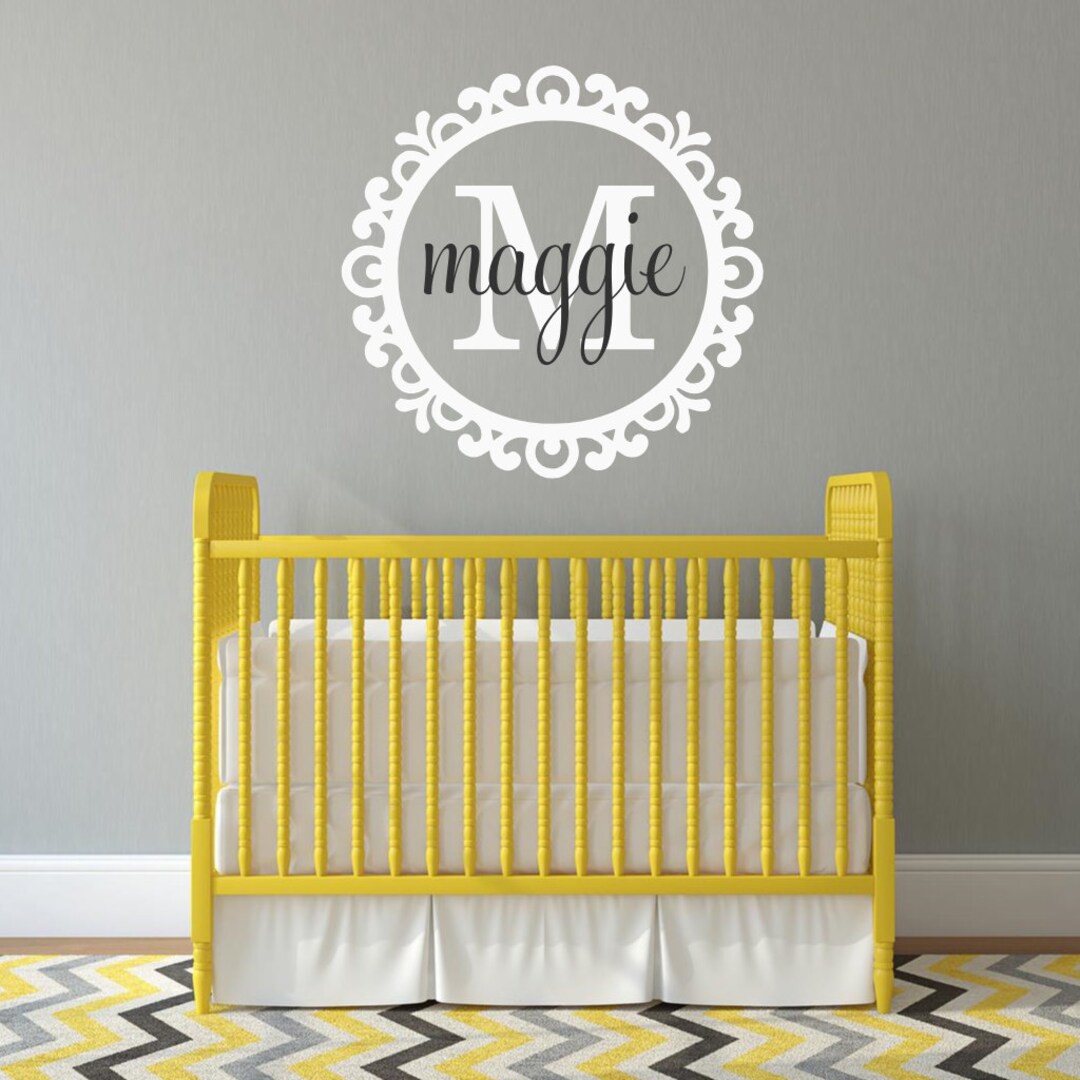 Name Initial Wall Monogram Decal, Elegant Border Frame Personalized ...