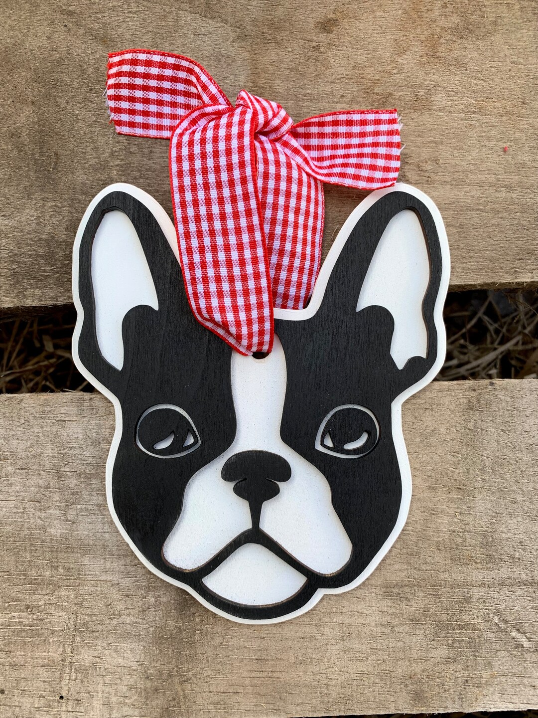 Boston Terrier Hanging Ornament, Handmade Wooden Keepsake, Christmas ...