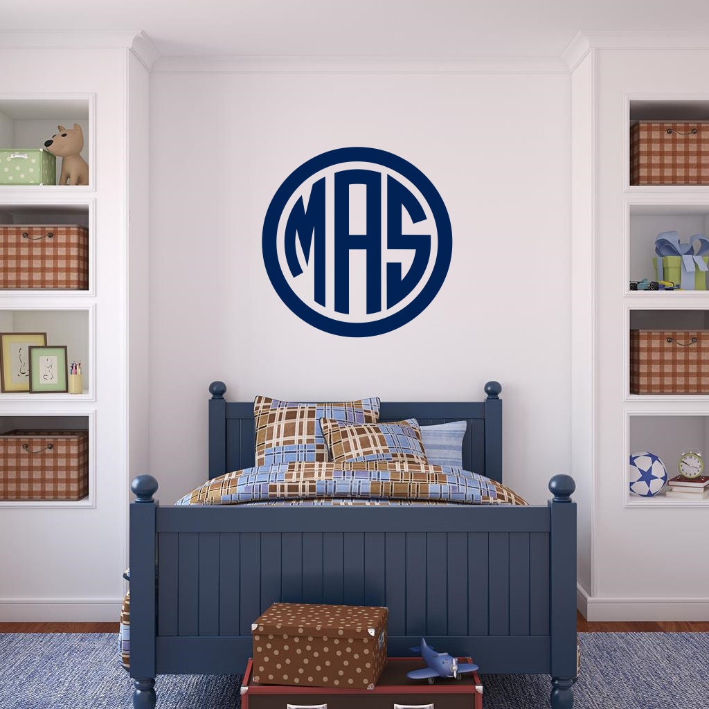 Circle Monogram Wall Decal, Personalized Vinyl Initials, Girl Boy ...