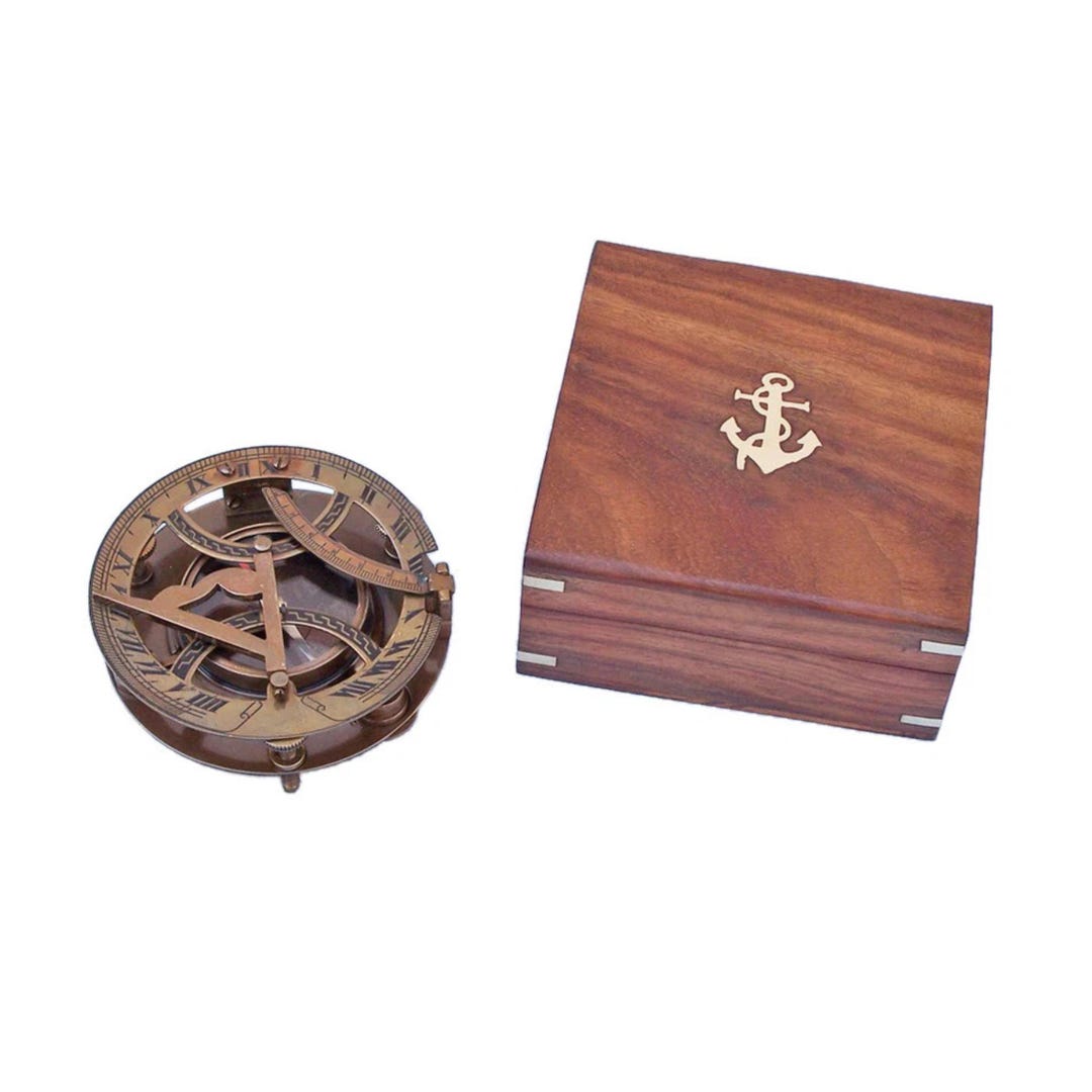 Brass Sundial With Wooden Box – Gold or Antique Finish | Vintage ...