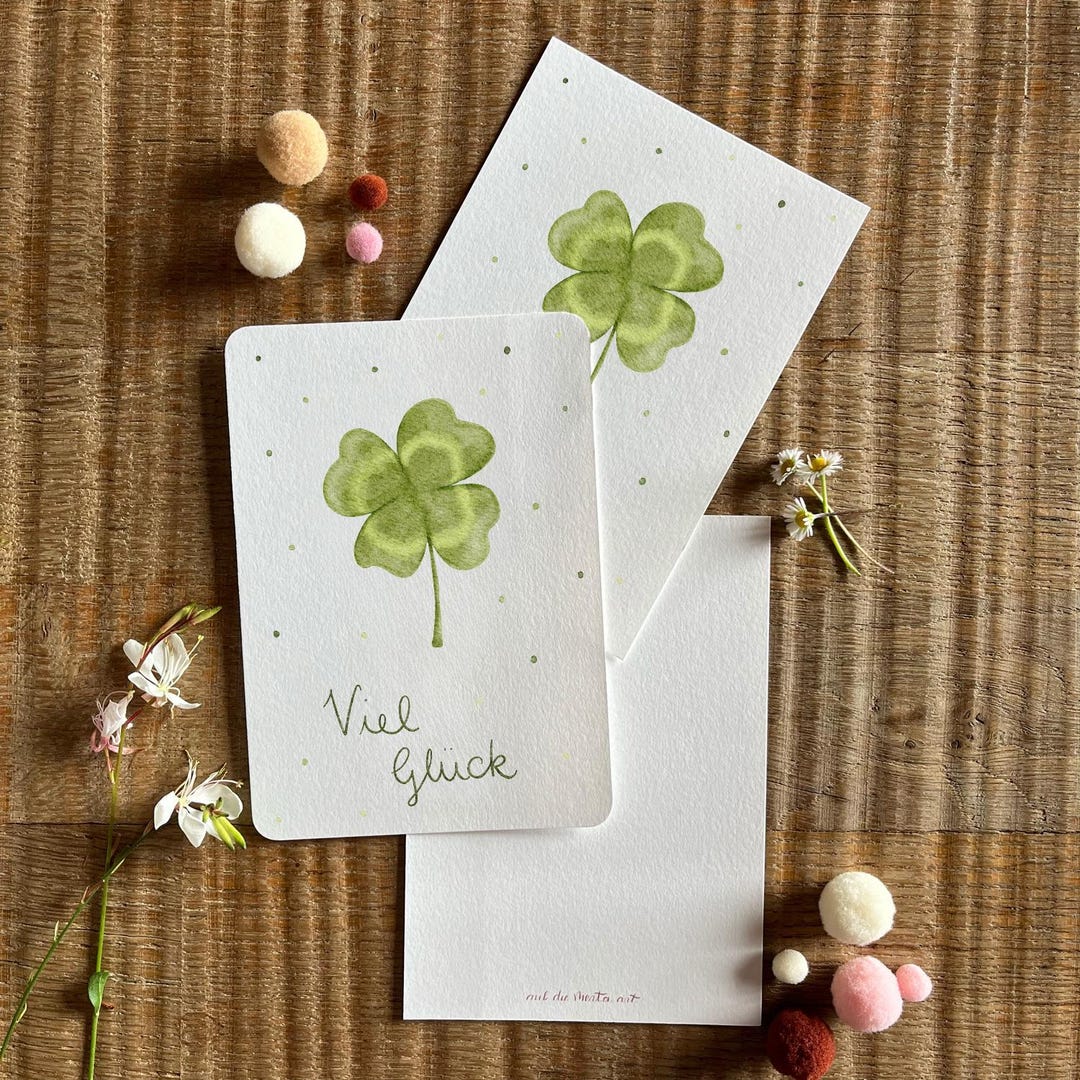 "good Luck" Card – Digital Watercolor Illustration | Four-leaf Clover ...
