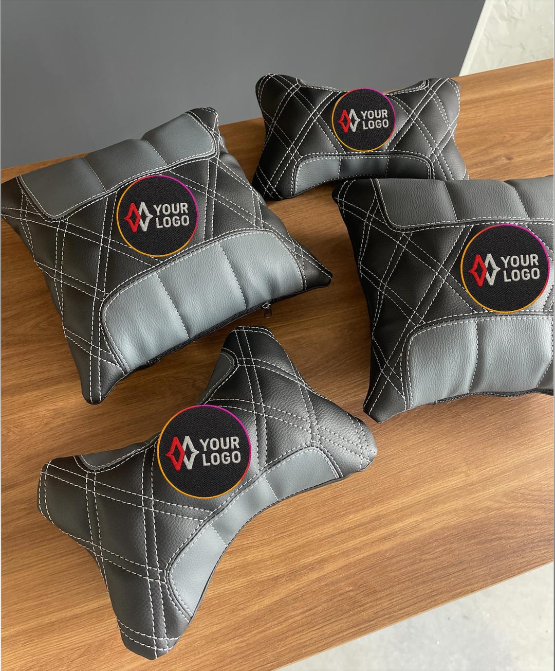 Custom Logo Car Lumbar Support Pillow: Eco Leather Driver Seat Cushion ...