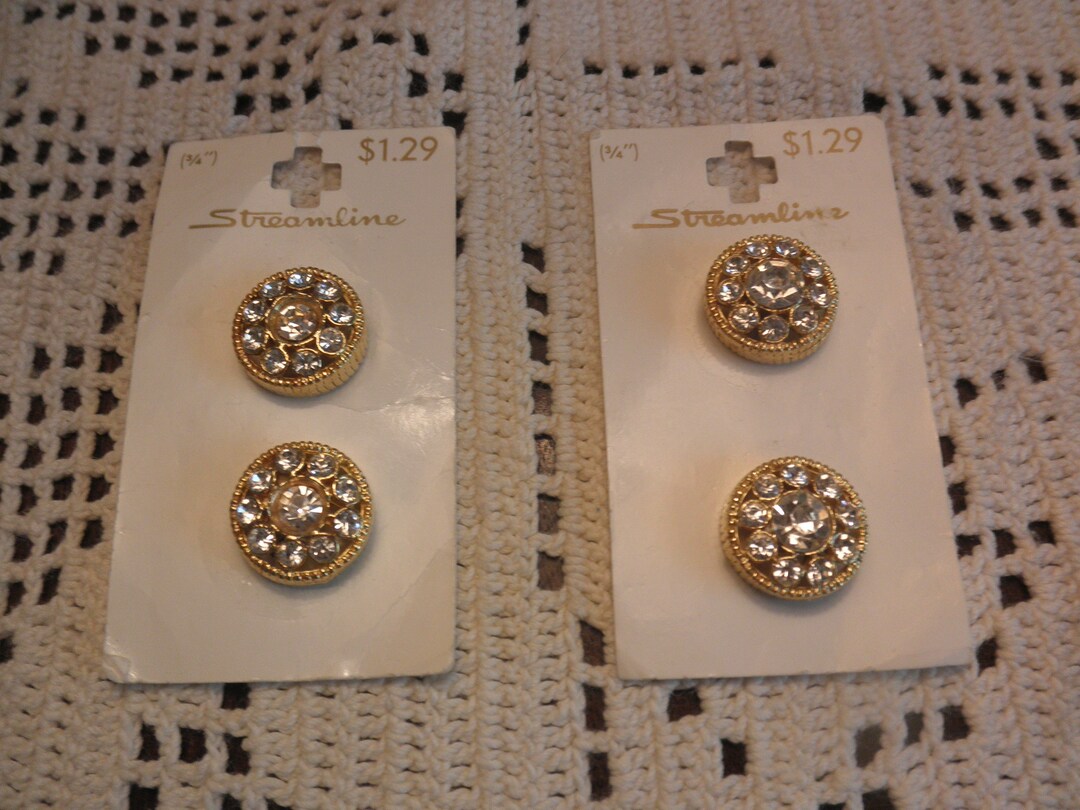 4 Vintage Streamline Rhinestone Buttons on Cards - Etsy