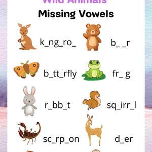 Missing Vowels Worksheet – Animals | ESL Printable PDF for Kids ...