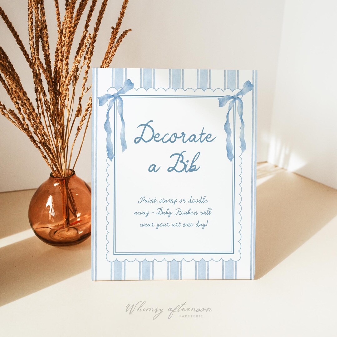 Decorate a Bib Sign Baby Shower Template, Watercolor Stripes Bows ...