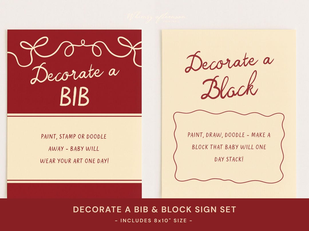 Burgundy Decorate a Block & Bib Sign Template, Whimsical Vintage ...