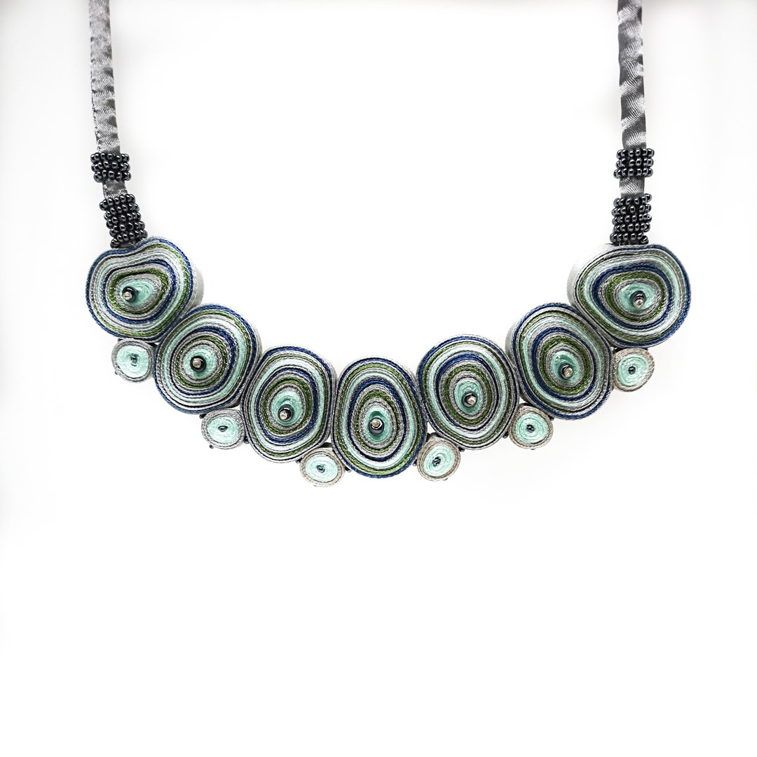 Fabric Necklace Beaded, Turquoise Textile Necklace, Collier Necklace ...