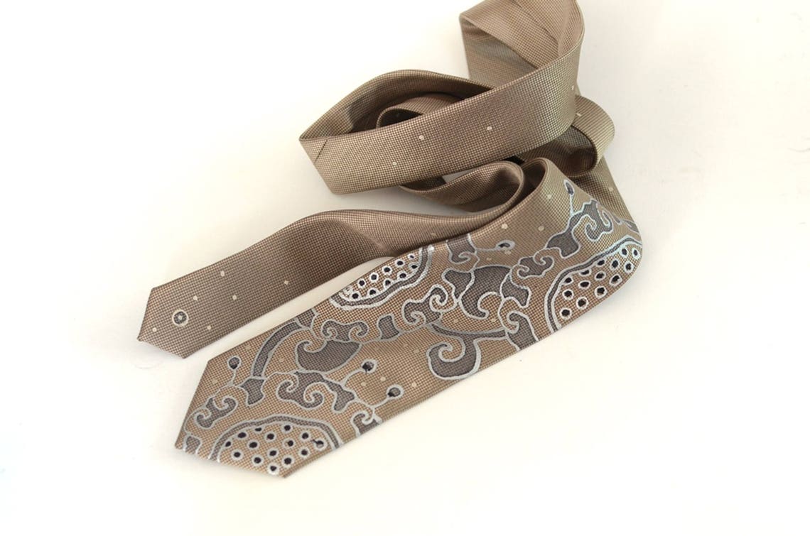 Extravagant Beige Necktie for Men, Floral Neck Tie for Men, Gift for ...