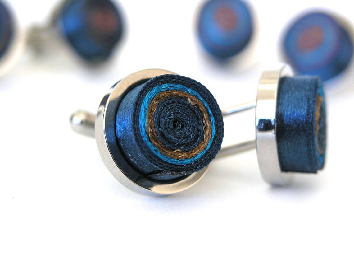 Cufflinks Unisex Textile Cuff Links Fabric Cuff Links Blue - Etsy