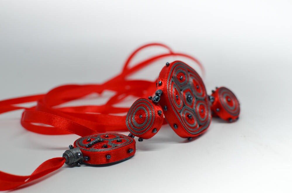 Personalized Gift for Woman Textile Necklace Red Fiber - Etsy