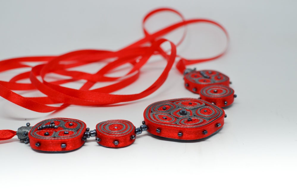 Personalized Gift for Woman Textile Necklace Red Fiber - Etsy