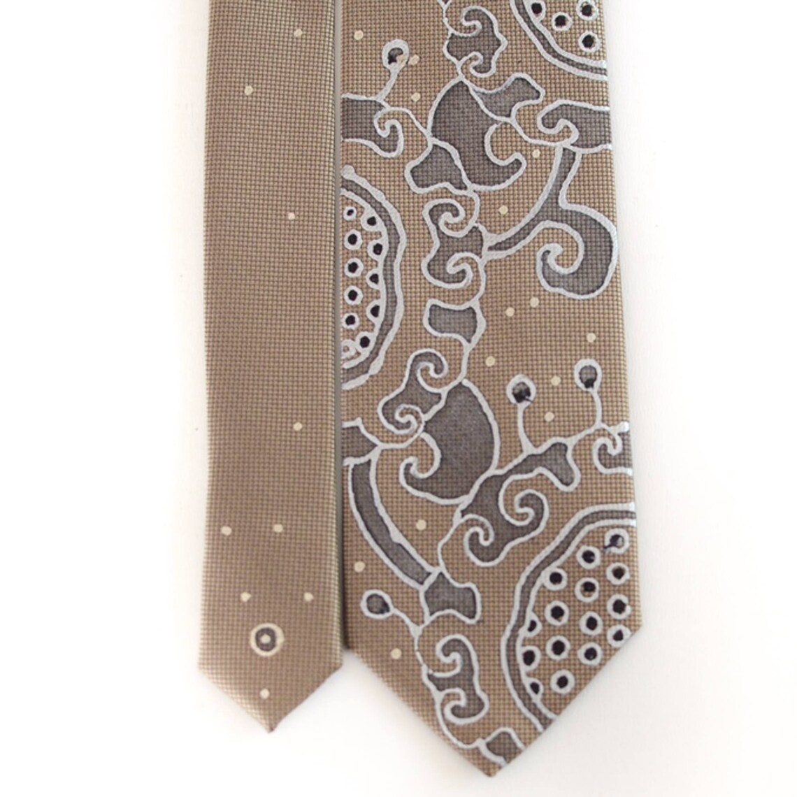 Extravagant Beige Necktie for Men, Floral Neck Tie for Men, Gift for ...