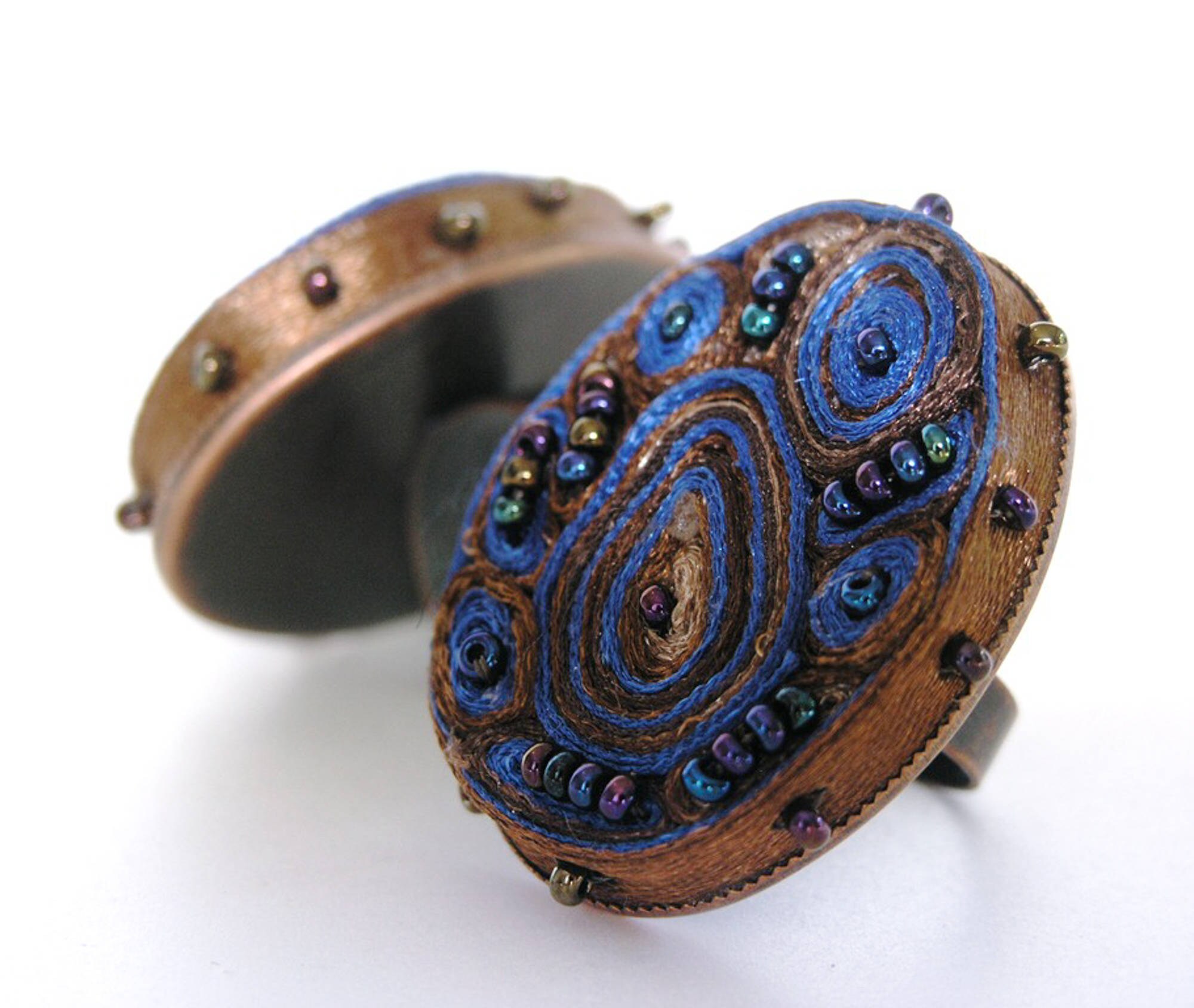 Statement Rings Blue, Textile Jewelry, Fabric Ring Adjustable, Blue ...