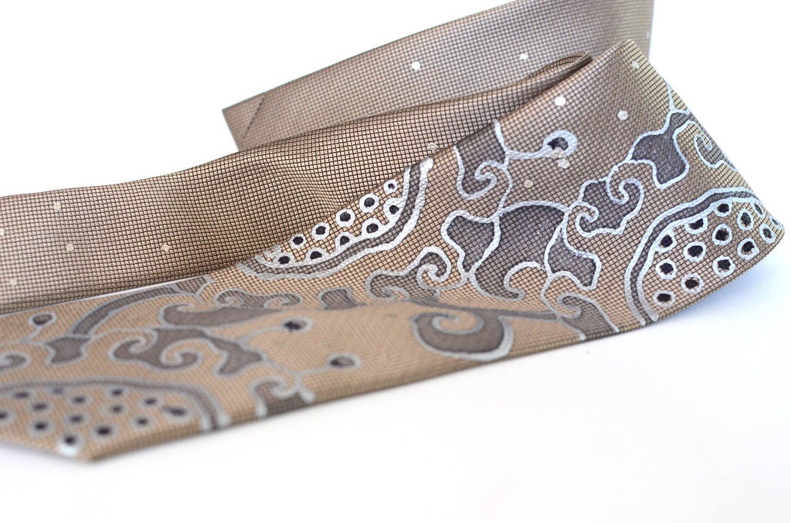 Extravagant Beige Necktie for Men, Floral Neck Tie for Men, Gift for ...