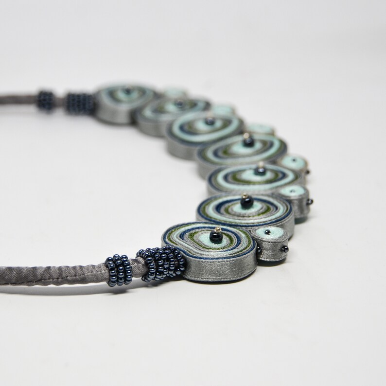 Fabric Necklace Beaded, Turquoise Textile Necklace, Collier Necklace ...