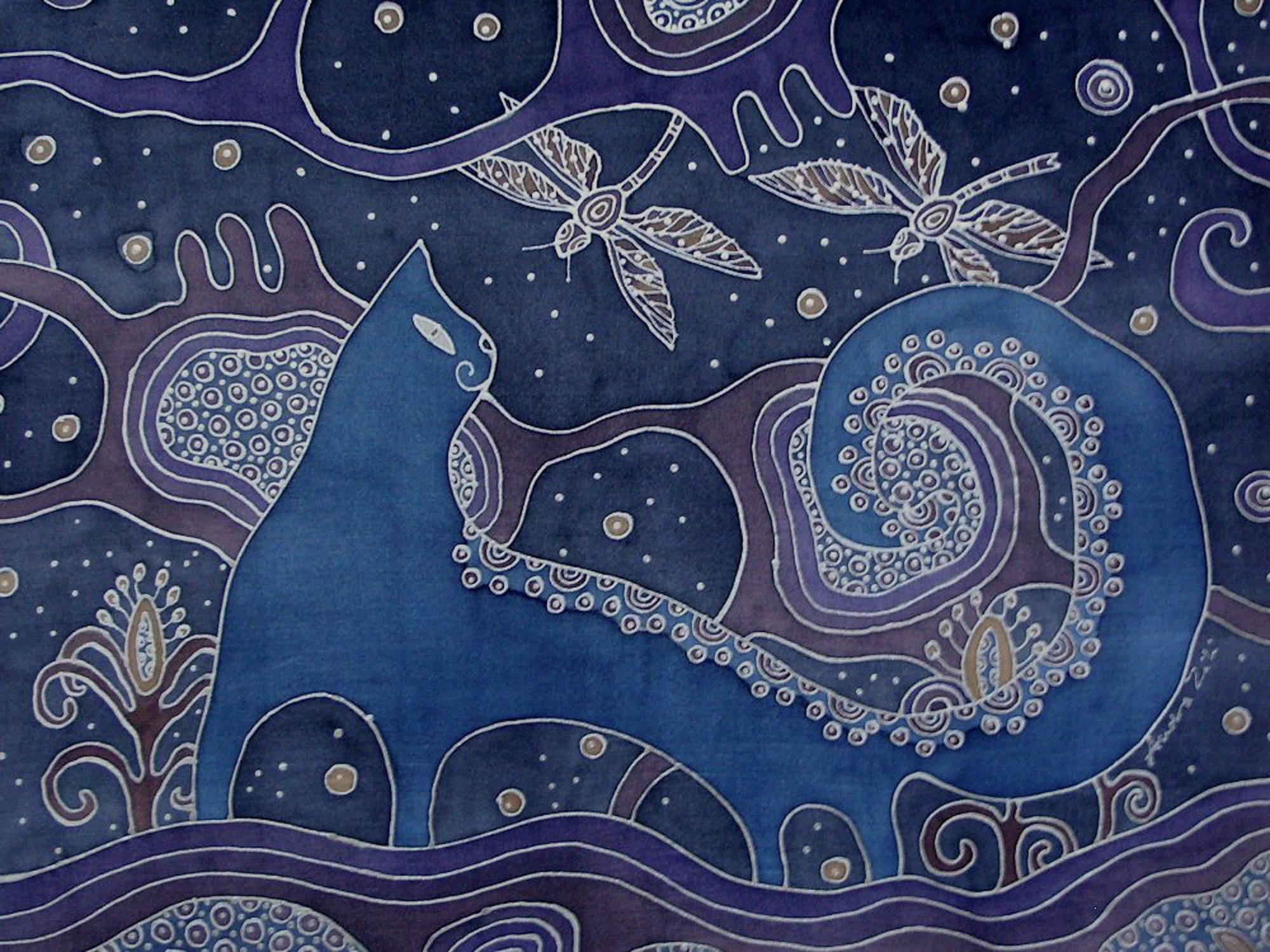 Blue Cat Painting for Home Decor, Gift for Cat Lover, Wall Hanging Navy ...