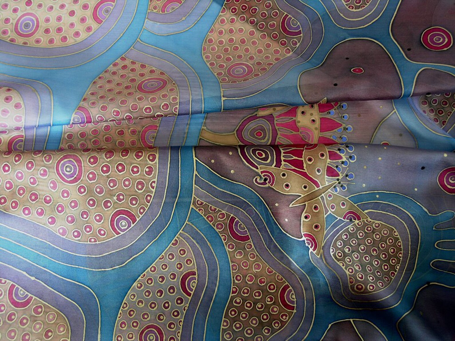 Silk Scarf Blue Purple Silk Wrap Floral Design With - Etsy