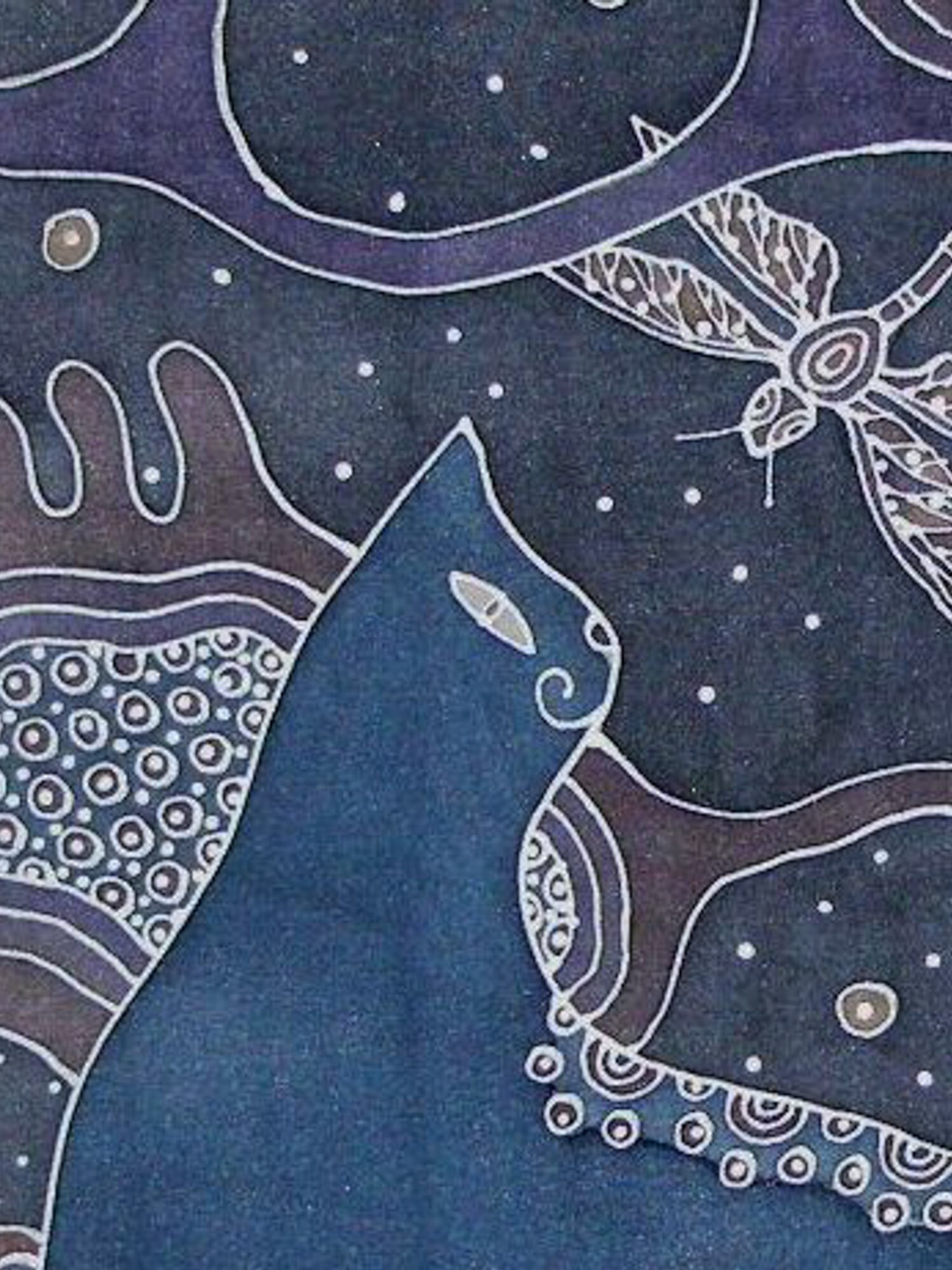 Blue Cat Painting for Home Decor, Gift for Cat Lover, Wall Hanging Navy ...