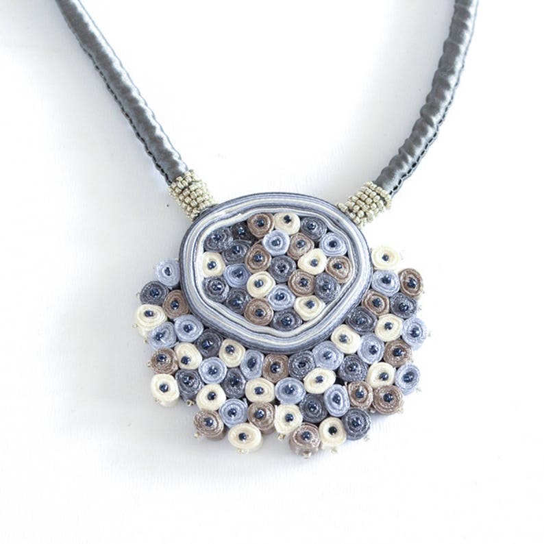 Fabric Necklace Beaded, Statement Necklace Beaded, Textile Necklace ...