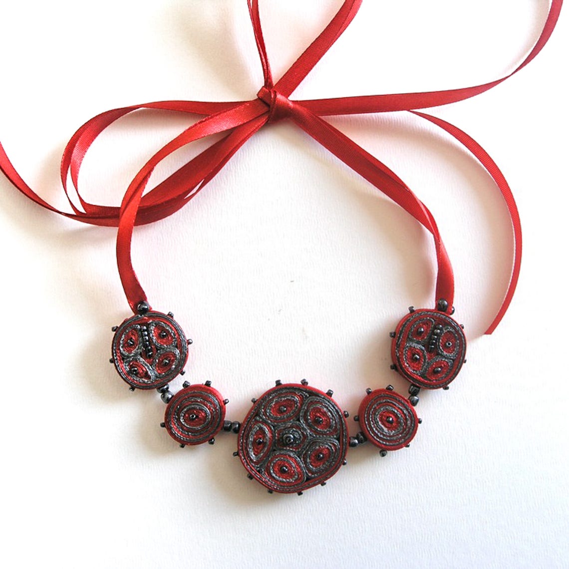 Personalized Gift for Woman Textile Necklace Red Fiber - Etsy