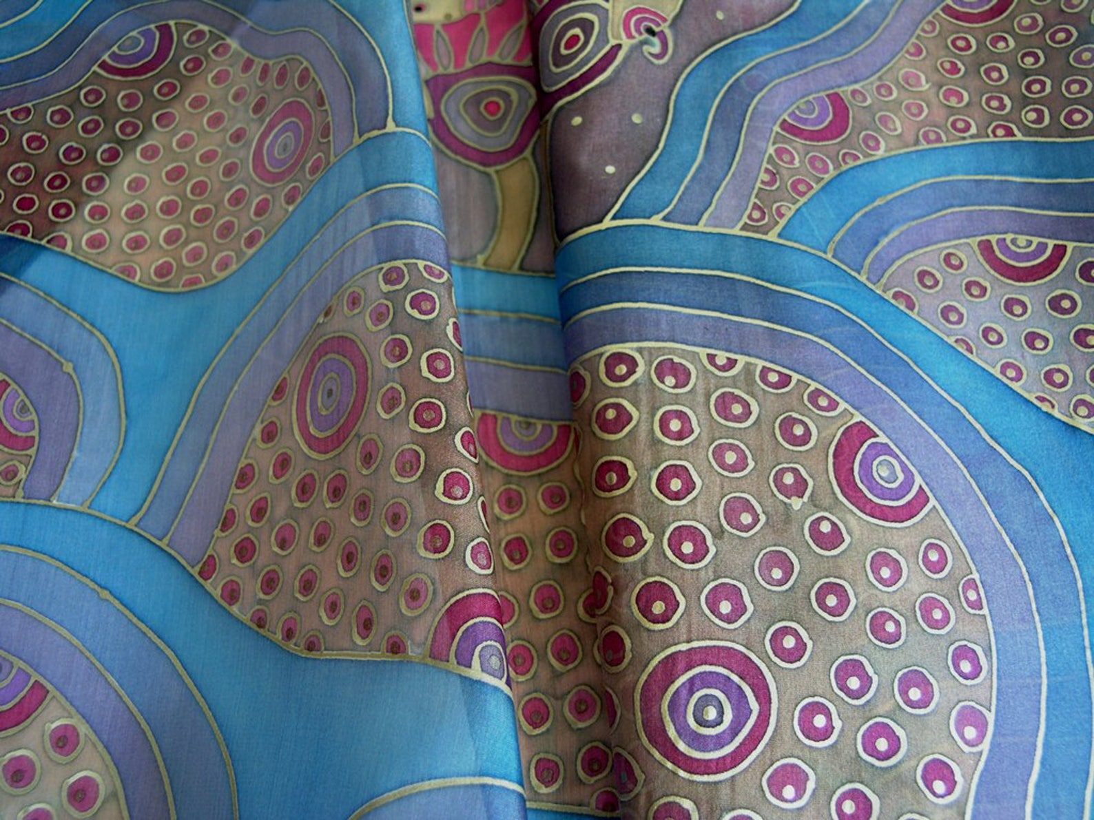 Silk Scarf Blue Purple Silk Wrap Floral Design With - Etsy