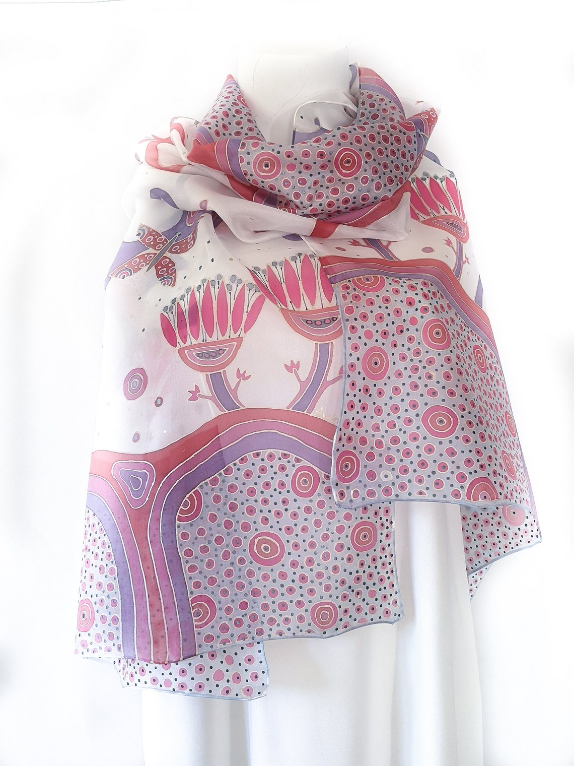 Silk Shawl Hand Painted Long Floral Shawl With Butterflies - Etsy