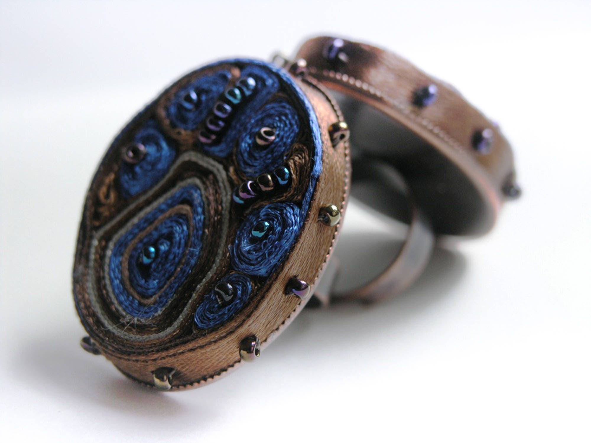Statement Rings Blue, Textile Jewelry, Fabric Ring Adjustable, Blue ...