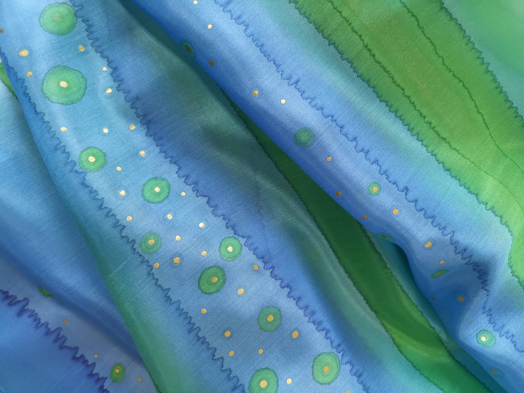 Long Silk Shawl Blue, Hand Painted Silk Shawl Green, Silk Wrap Blue ...