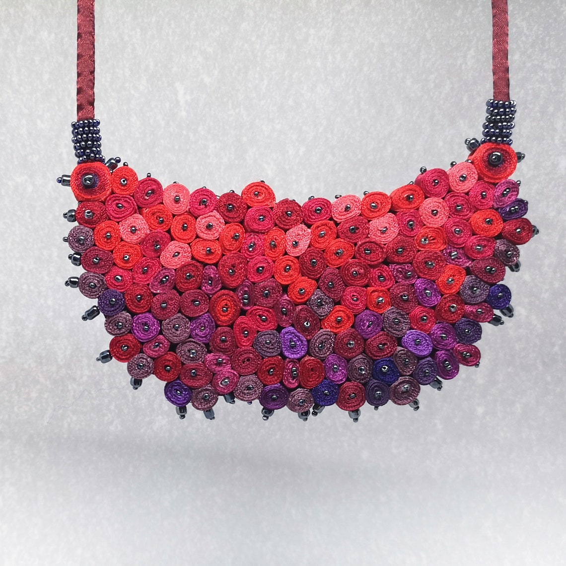 Statement Bib Necklace Ombre Collar Necklace Red Beaded - Etsy