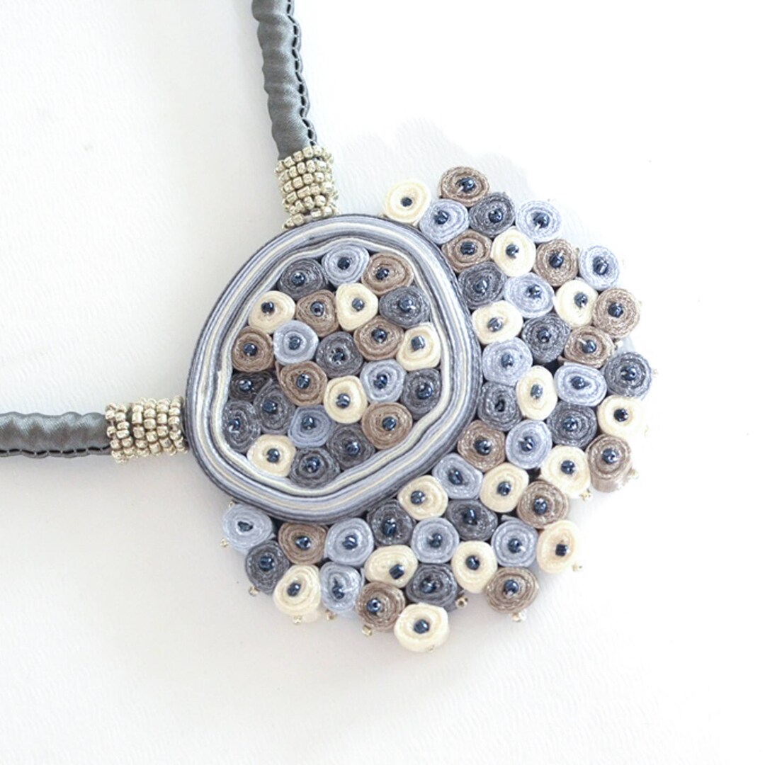 Fabric Necklace Beaded, Statement Necklace Beaded, Textile Necklace ...