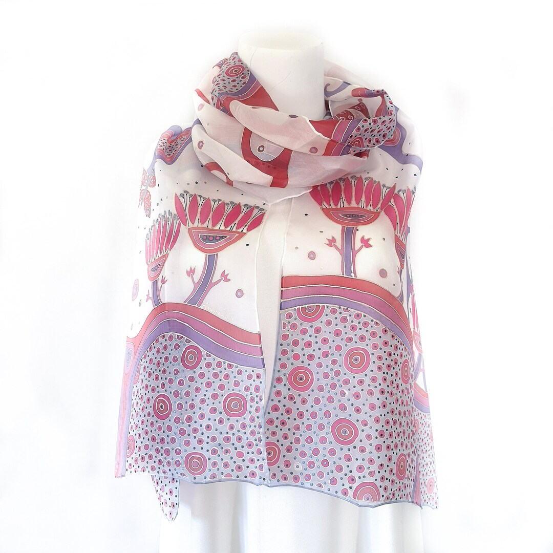 Silk Shawl Hand Painted Long Floral Shawl With Butterflies ...